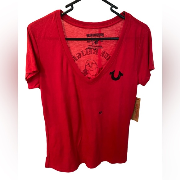 True Religion | Tops | Nwt True Religion Red V Neck Buddha Soft Tshirt ...